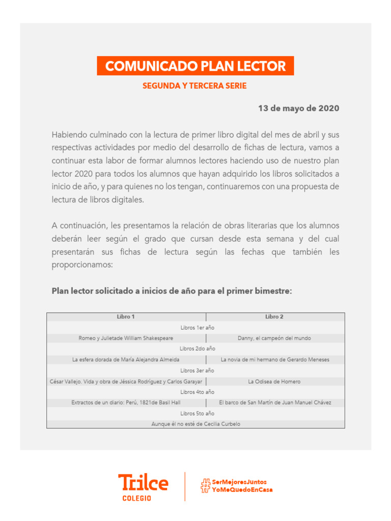 Comunicado Plan Lector | PDF