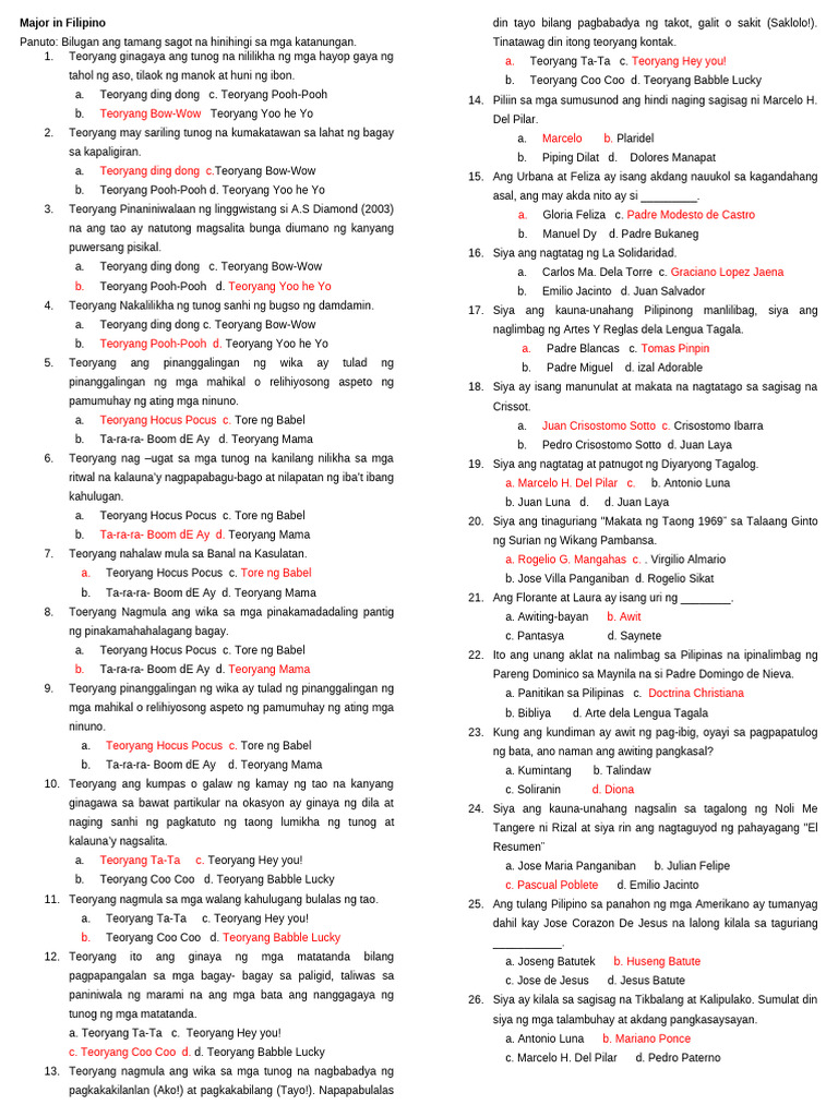 Filipino Reviewer2 Key | PDF