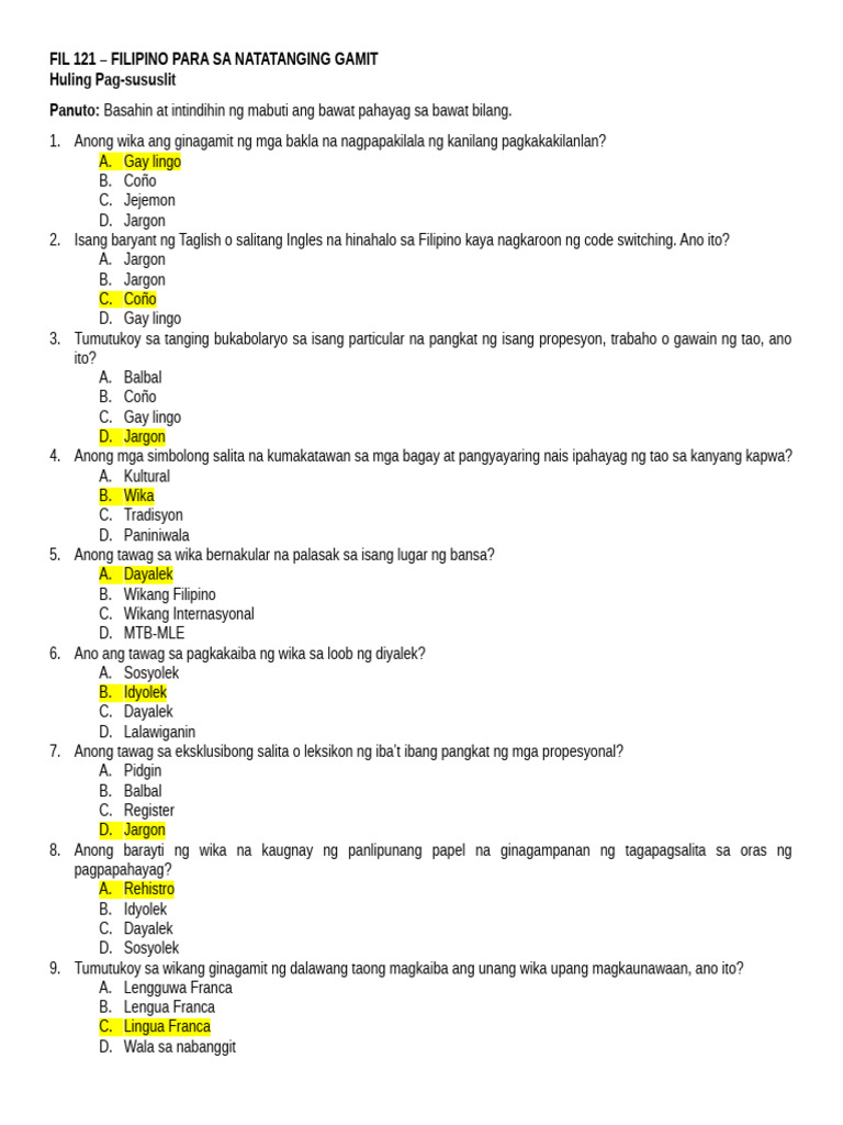 Fil 121 - Filipino para Sa Natatanging Gamit | PDF