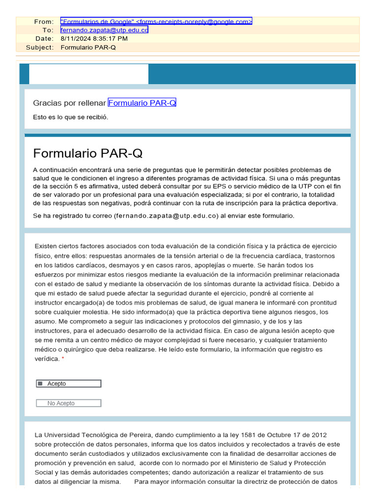 Formulario PAR-Q | PDF