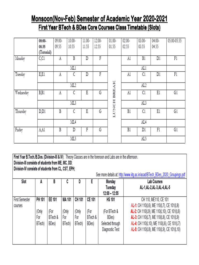 1st Year Time Table | PDF