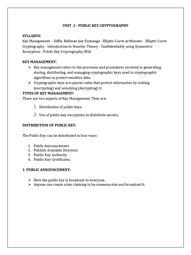 Unit 2 - Public Key Cryptography | PDF Unit 2 - Public Key Cryptography | PDF