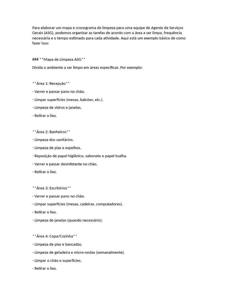 Elaboração Mapa Limpeza Asg | PDF