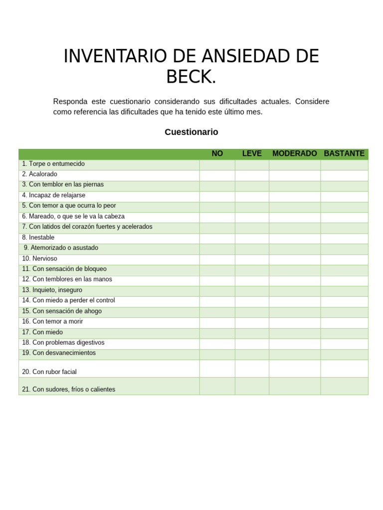 Hoja De Conteo Inventarioformato De Inventario De Ansiedad