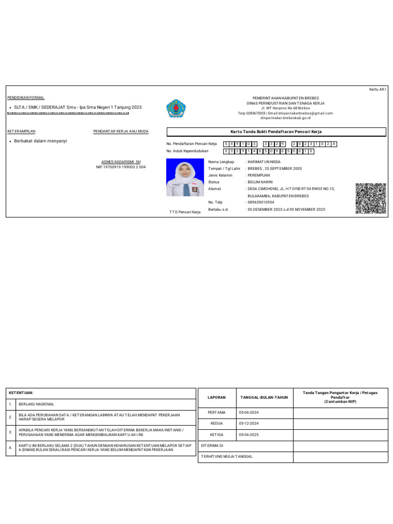 Kartu Tanda Bukti Pendaftaran Pencari Kerja | PDF
