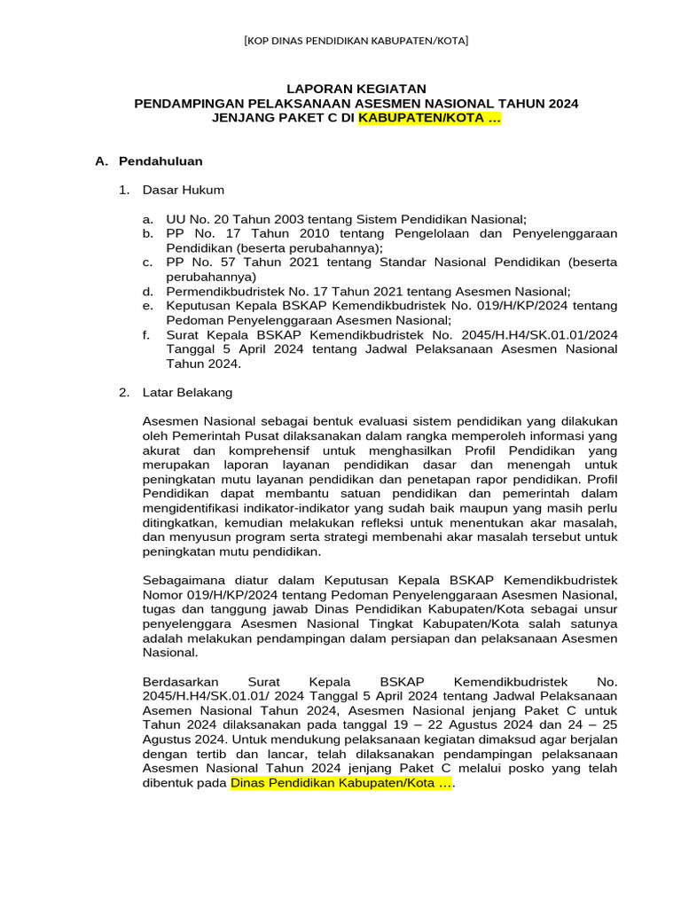 Contoh Format Laporan Pendampingan An Jenjang Paket C | PDF