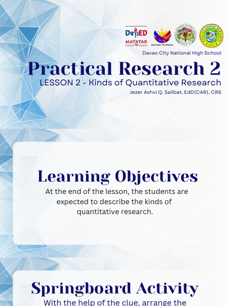 PR2 - Lesson 2.1 - Kinds of Quantitative Research PDF | PDF