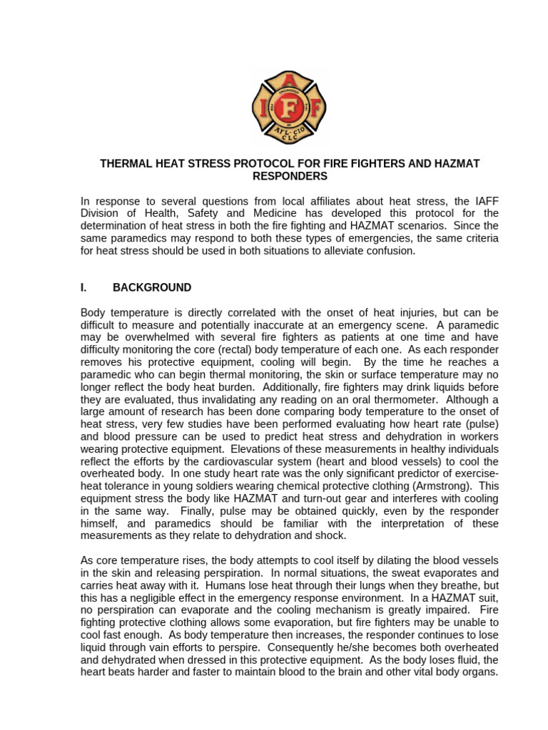IAFF Thermal Stress Protocol | PDF | Salud y bienestar | Ciencia y ...