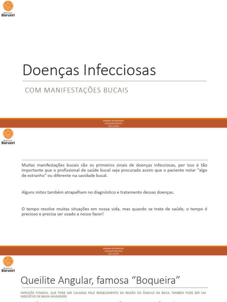 Manifestações Bucais de Doenças Infecciosas | PDF | Boca | Candidíase