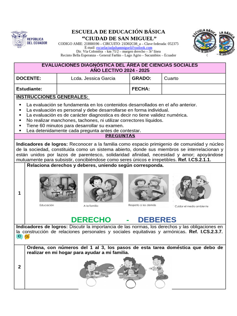 4to - CCSS - Evaluacion - Diagóstica | PDF