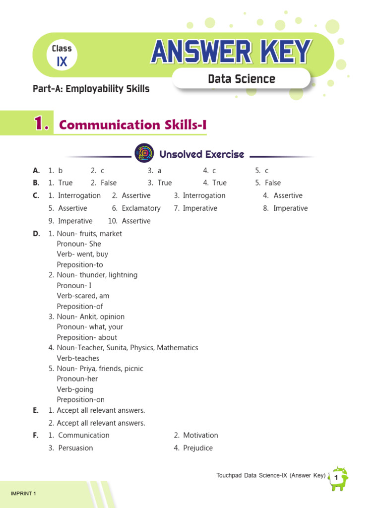 Class 9 DataScience PartA - Ans Key | PDF