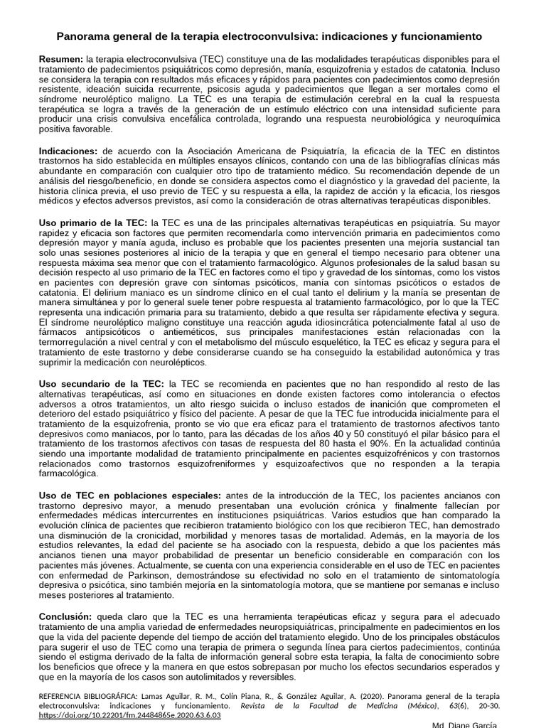 Panorama General de La Terapia Electroconvulsiva | PDF
