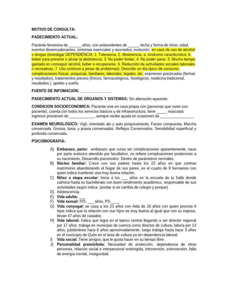 Historia Clinica Psiquiatrica y Evolucion Hoy | PDF