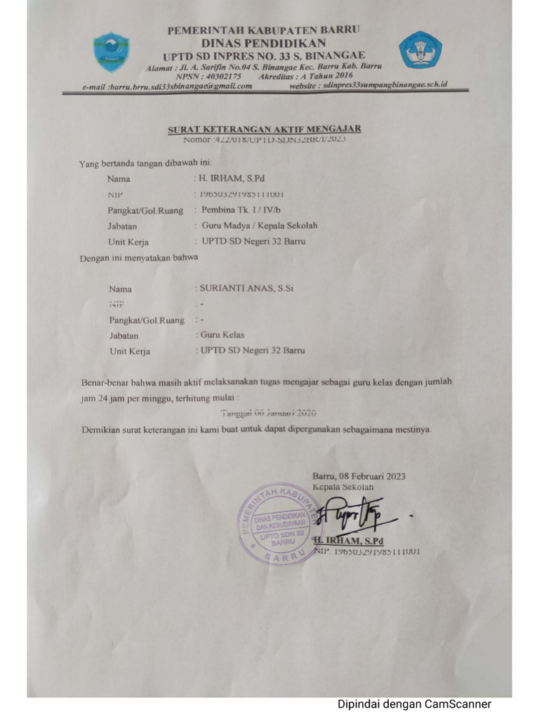 Keterangan Mengajar Surianti | PDF