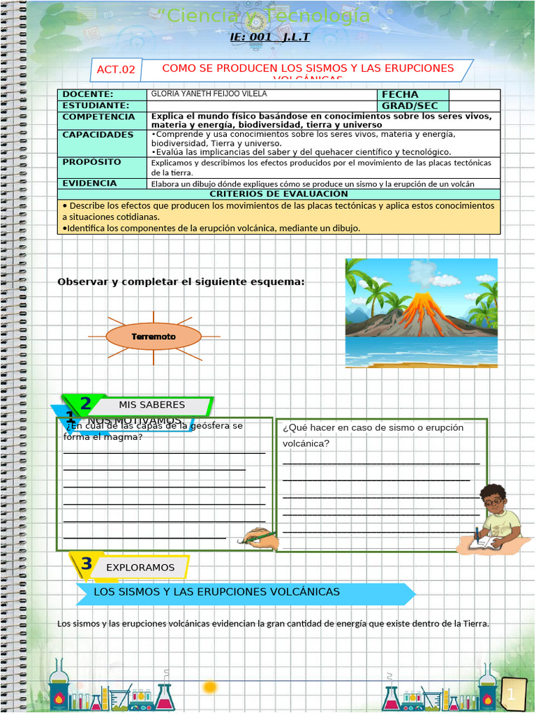 B-1º Act 2 Cyt Und 5 - Sem 2 Practica Volcan | PDF