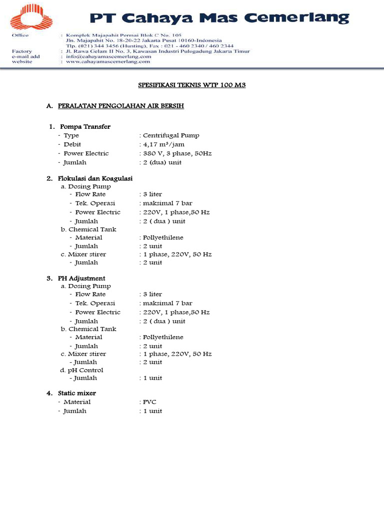 Spesifikasi WTP | PDF