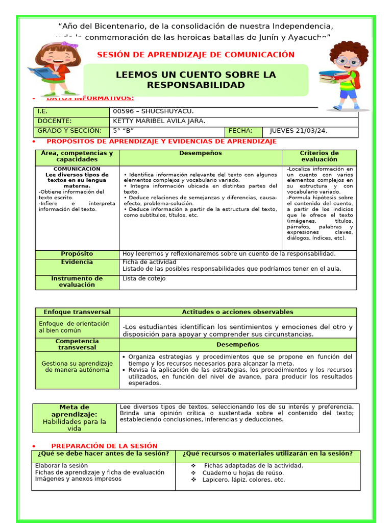 Jueves Pl-Leemos Un Cuento Sobre La Responsabilidad | PDF