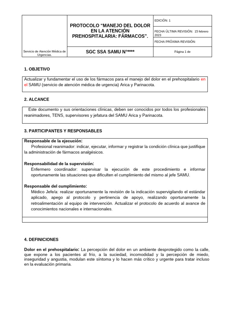 Protocolo Analgesia en APH | PDF