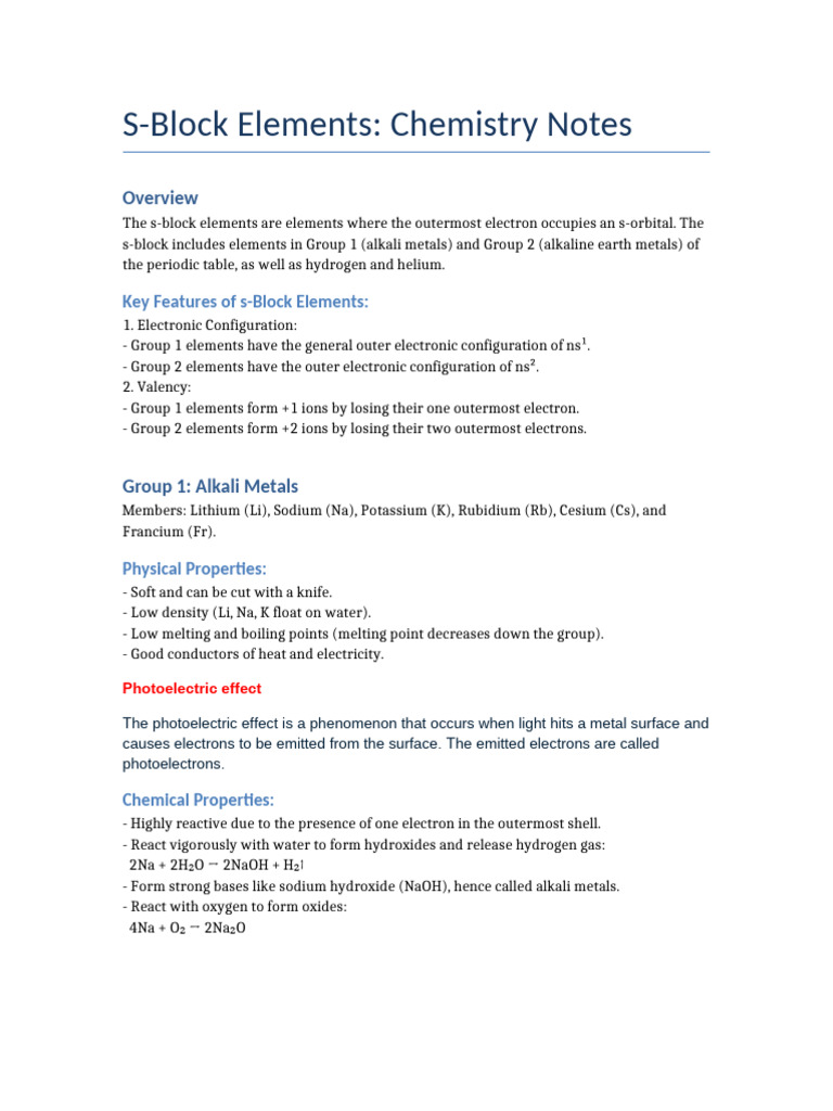 s Block Elements Notes | PDF