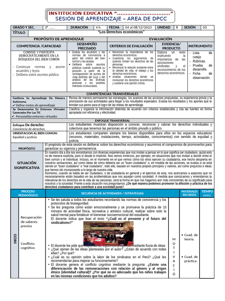Unidad 8 - Sesión - Sem 3 - DPCC 3° | PDF