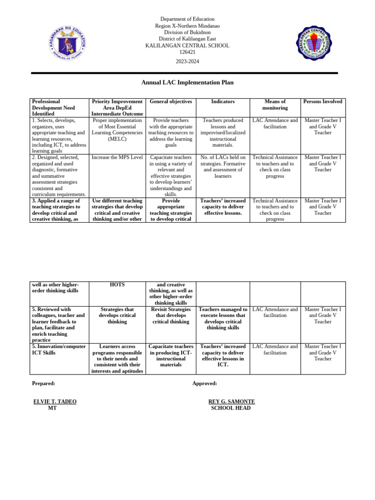 Grade 5 Lac Plan | PDF