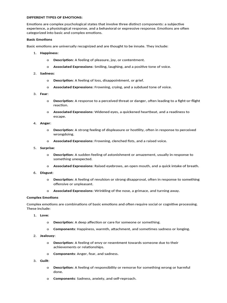 Types of Emotions Explained | PDF | Emotions | Self-Improvement