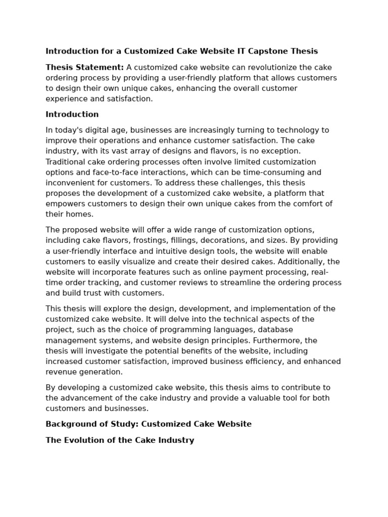 Introduction for a Customized Cake Website Thesis | PDF