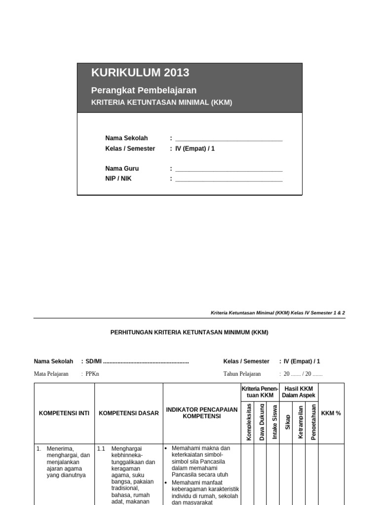 KKM Kurikulum 2013 SD Kelas 4 | PDF