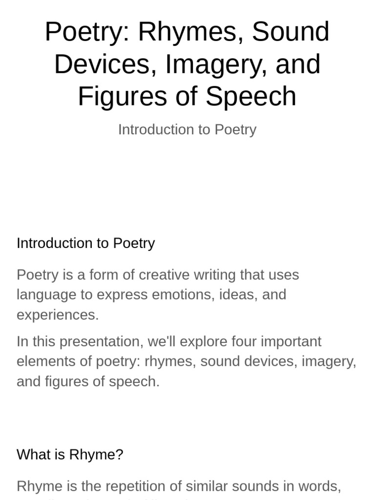 Poetry - Rhymes, Sound Devices, Imagery, and Figures of Speech | PDF