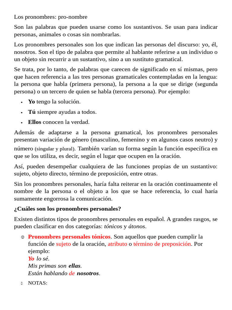 Los Pronombres | PDF