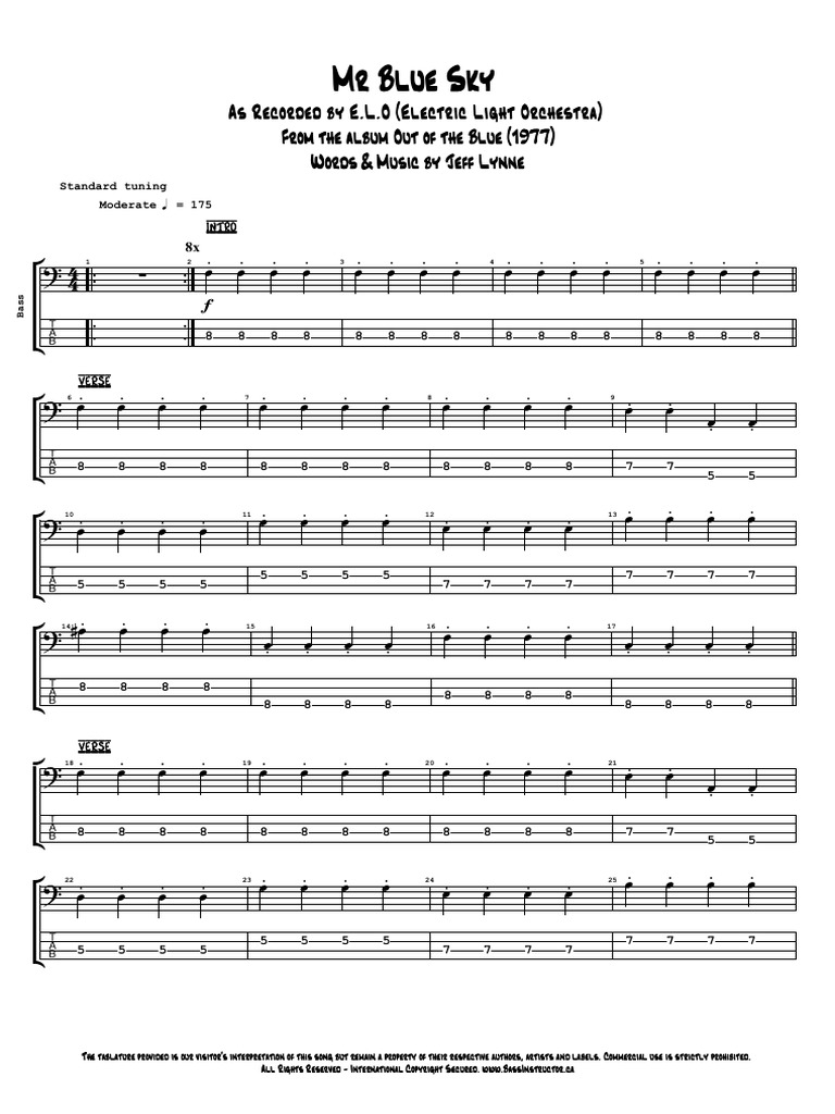 Electric Light Orchestra MR Blue Sky Bass Score | PDF