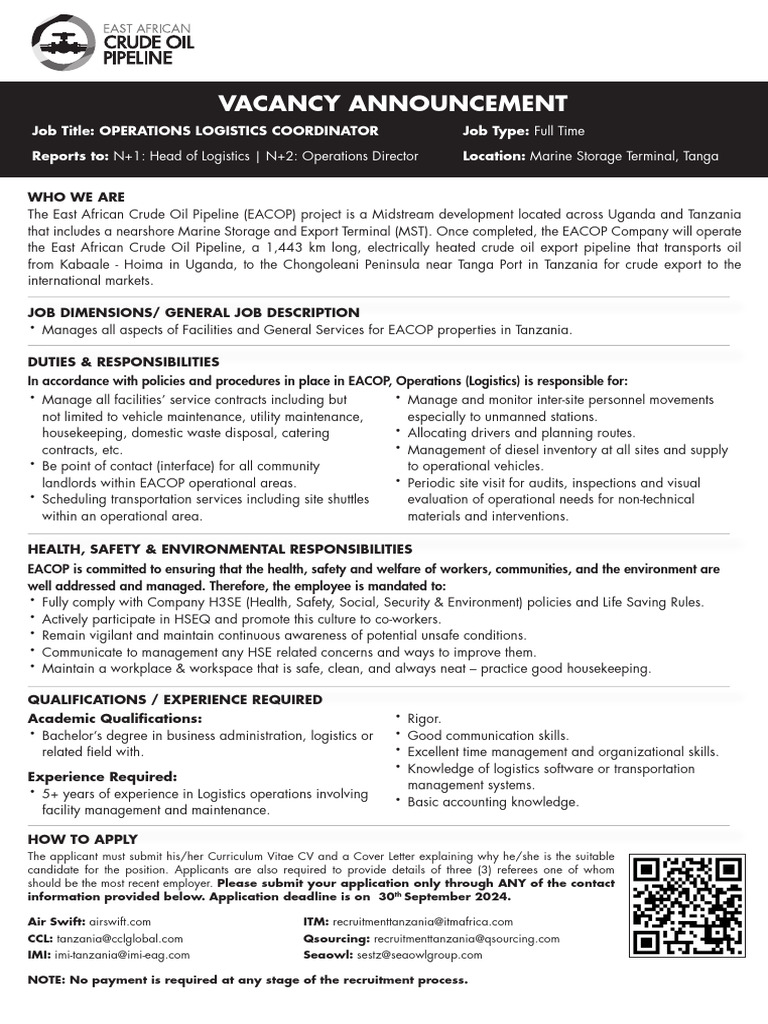 JOB ADVERT Operations Logistics Coordinator | PDF | Economies | Business
