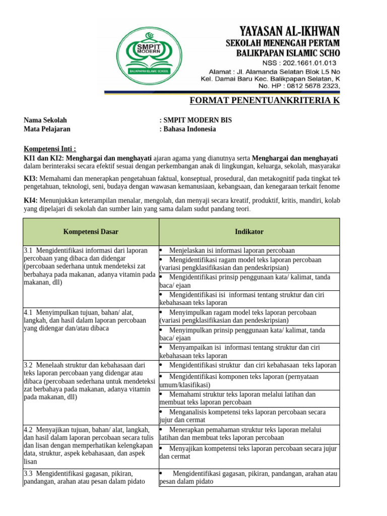 KKM Bindo Kelas 9 | PDF
