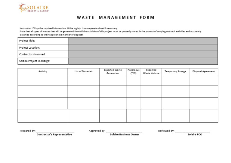 Waste Management Form | PDF