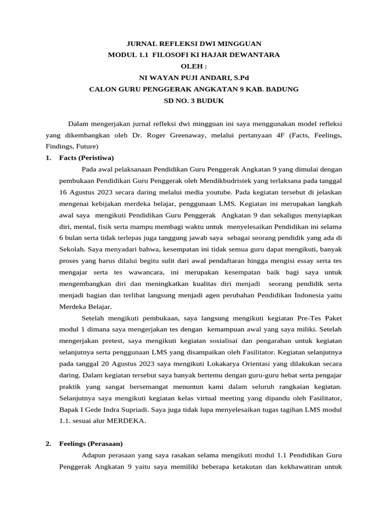 Jurnal Refleksi Dwi Mingguan - Modul 1.1 - Puji Andari | PDF