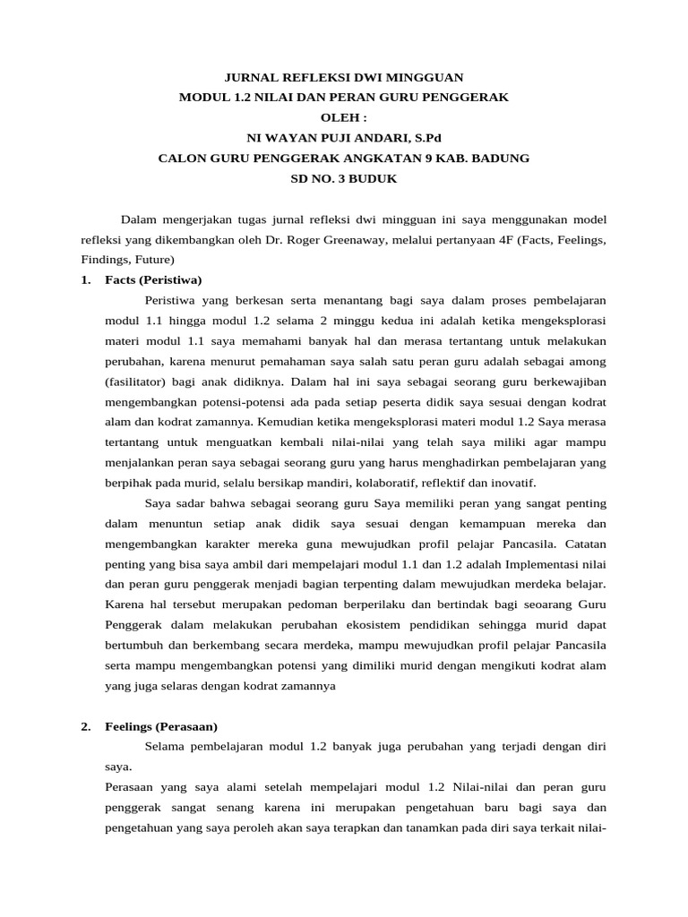 Jurnal Refleksi Dwi Mingguan | PDF