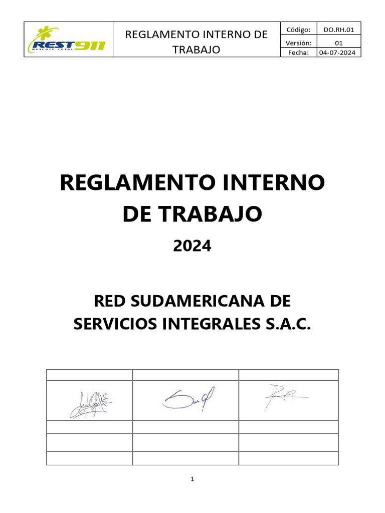 DO - RH.01 - Reglamento Interno de Trabajo (RIT) - 2024 | PDF | Derecho laboral | Business