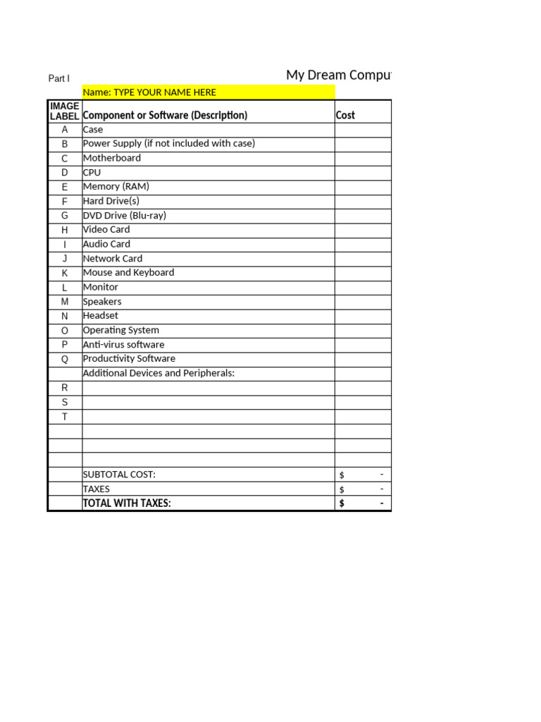5b. Computer Costs - Build Your Computer | PDF