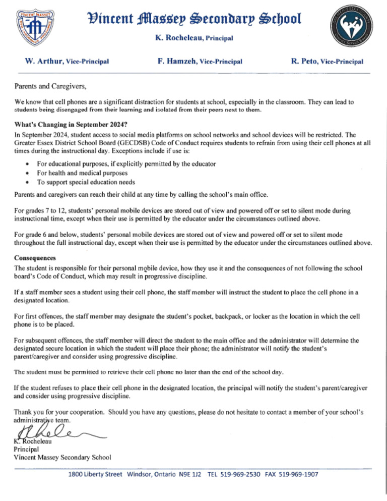 Cell Phone Use Letter | PDF