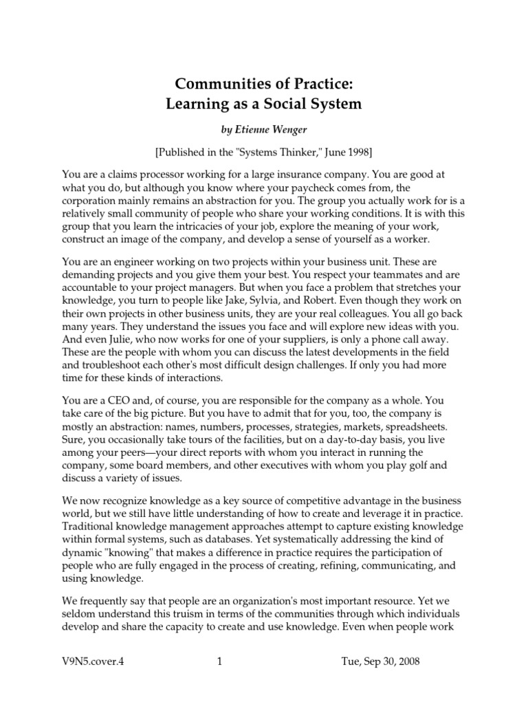 Wenger, E. (1998) Communities of Practice | PDF