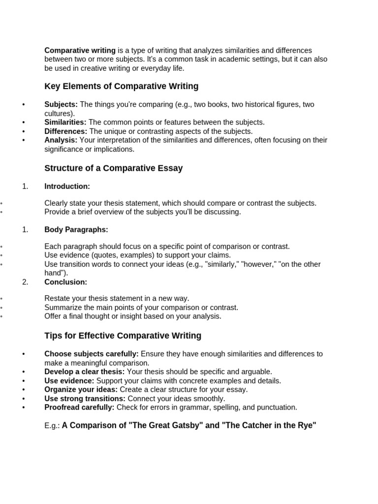 Key Elements of Comparative Writing | PDF
