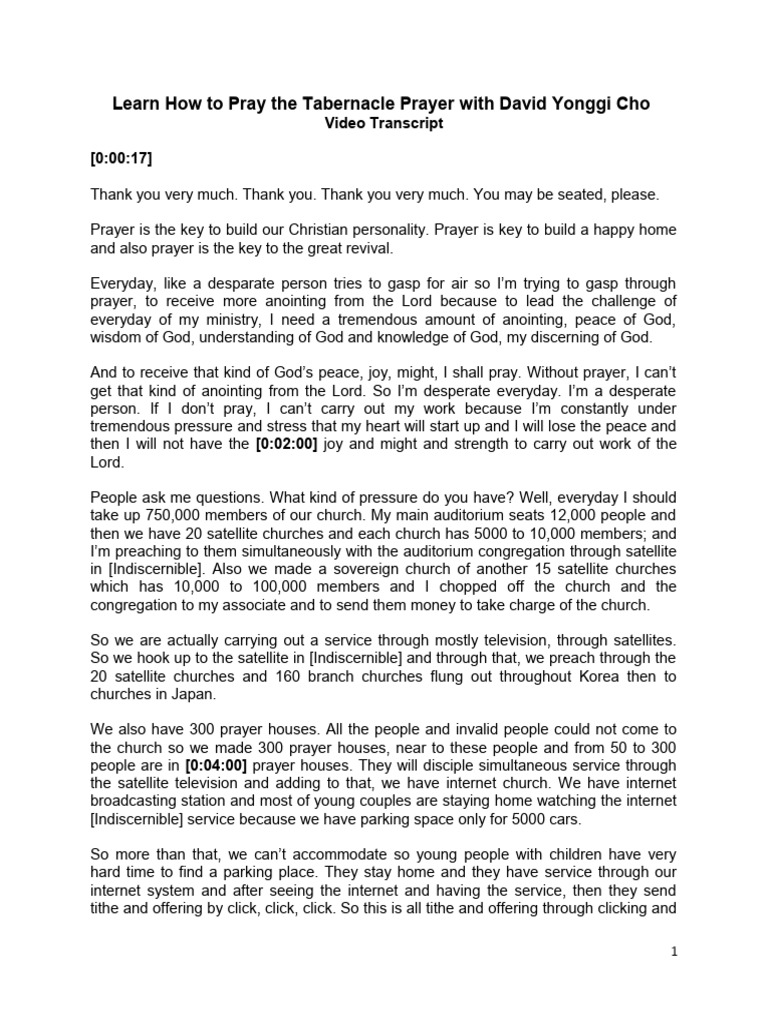 Dokumen - Tips Learn How To Pray The Tabernacle Prayer With David Yonggi Learn How To Pray | PDF