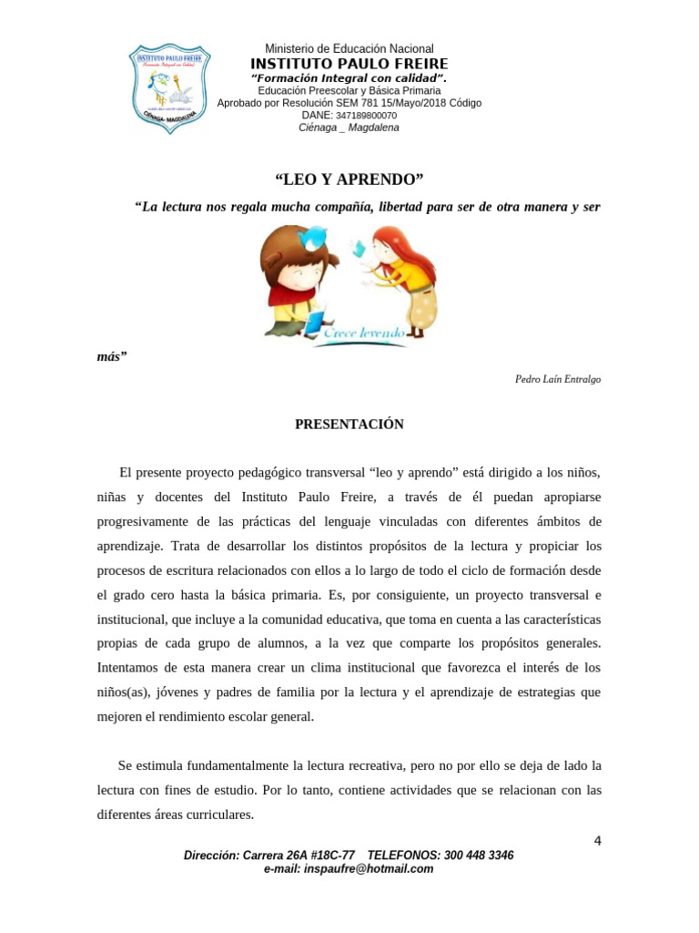 Proyecto Leo y Aprendo | PDF