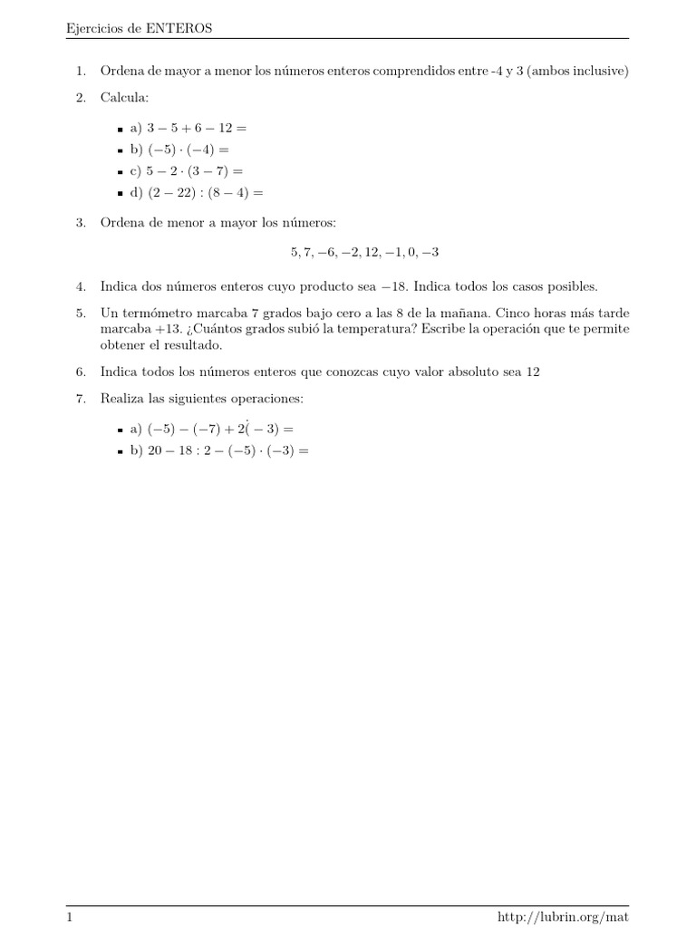 Ejercicios de #Enteros | PDF