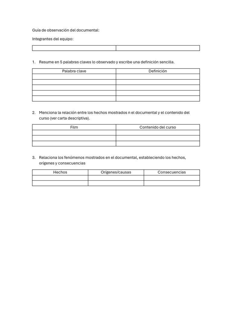 Guía de Observación Del Documental 1 | PDF