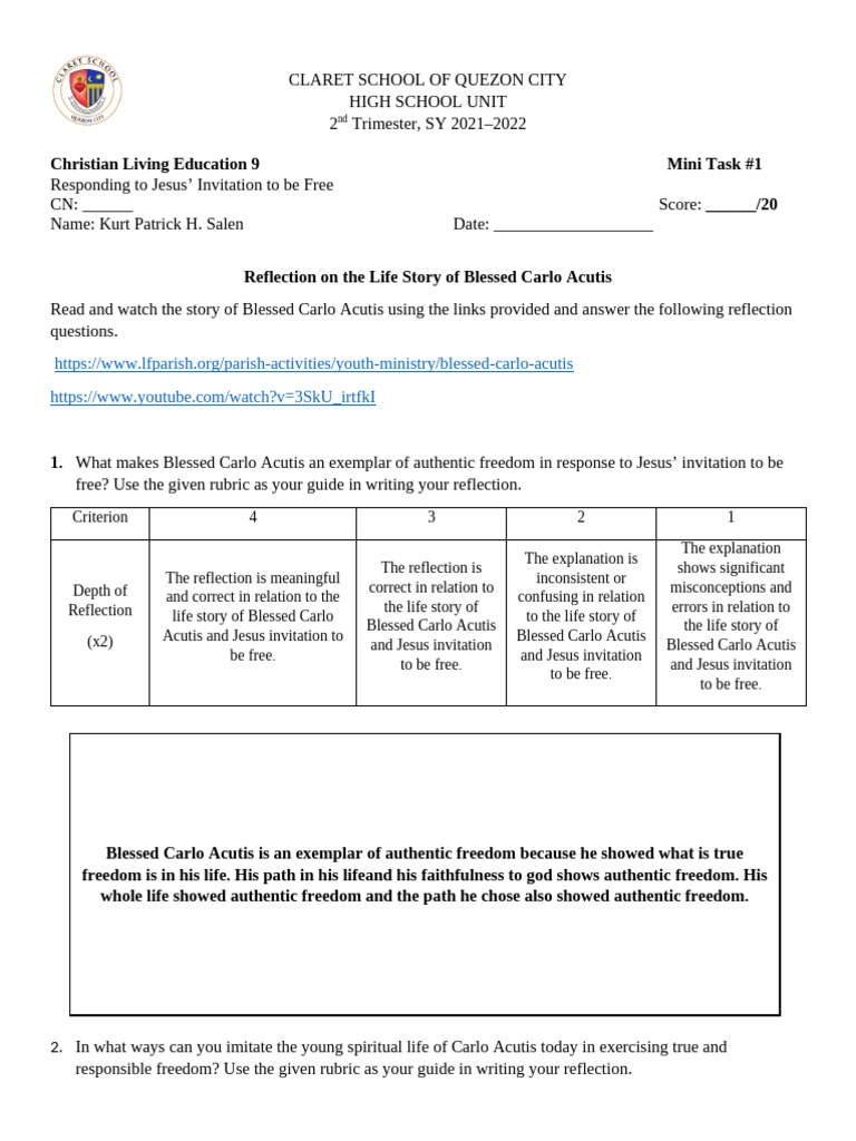 2nd Mini Task 1 Bl. Carlo Acutis | PDF