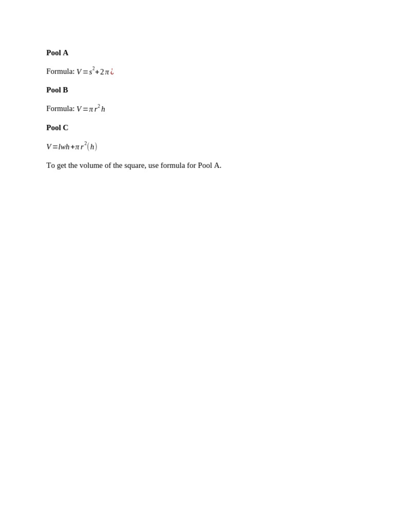 Pool Formulas | PDF