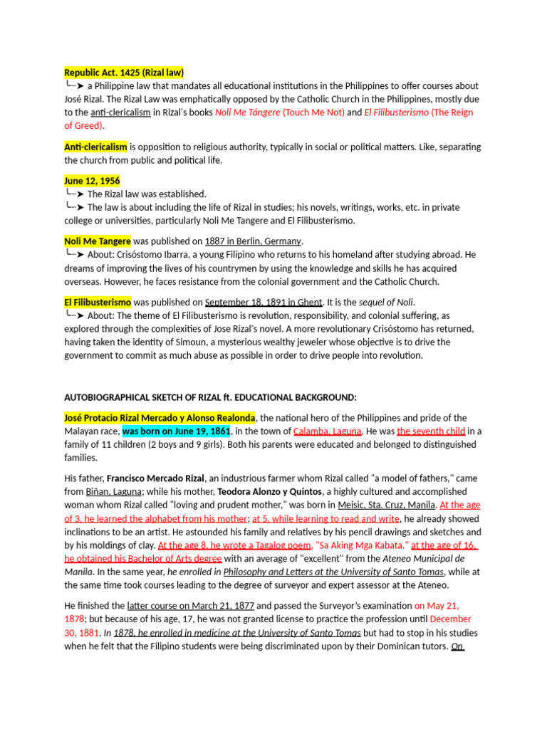 Autobiographical Sketch of Rizal | PDF