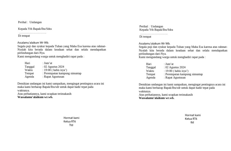 Undangan RT 6 | PDF