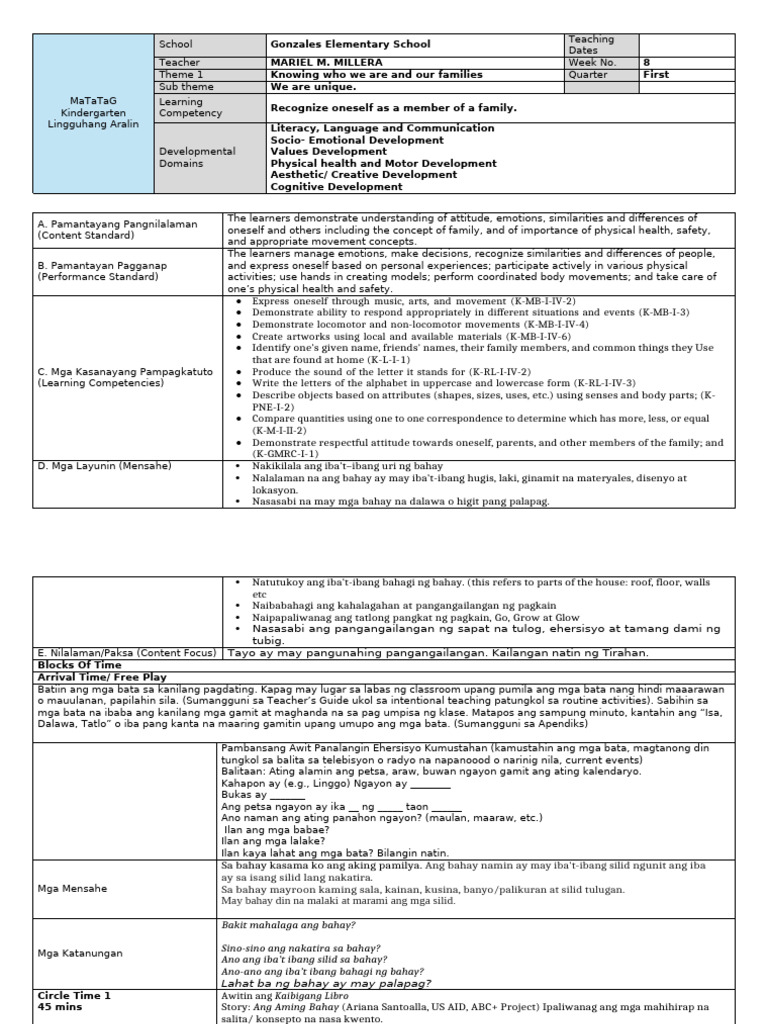Kindergarten Matatag Q1 W8 D1 | PDF